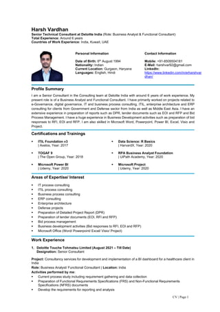 Cv harsh vardhan mar 2022 | PDF | Management Consulting Industry | Industries