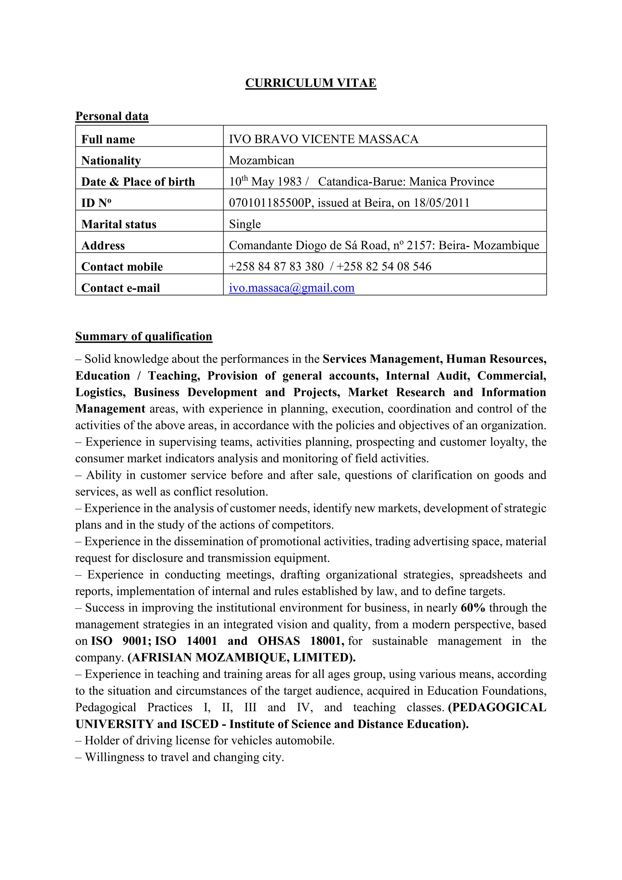 Cv ivo bravo massaca -english version updated | PDF