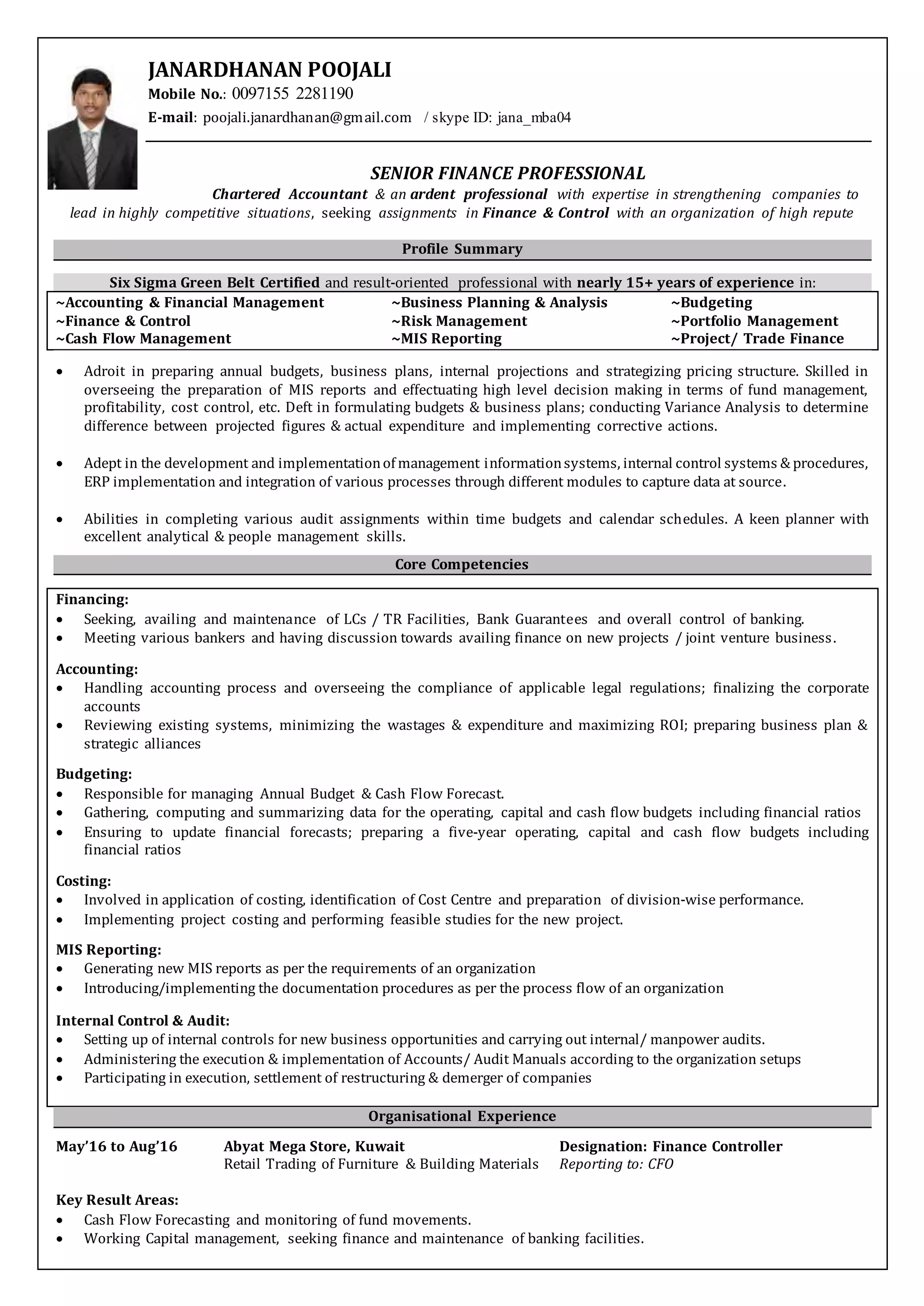 Senior Finance Professional - Chartered Accountant | DOCX