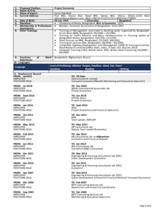Cv kanai deb nath, project economist dec- 2021 | PDF