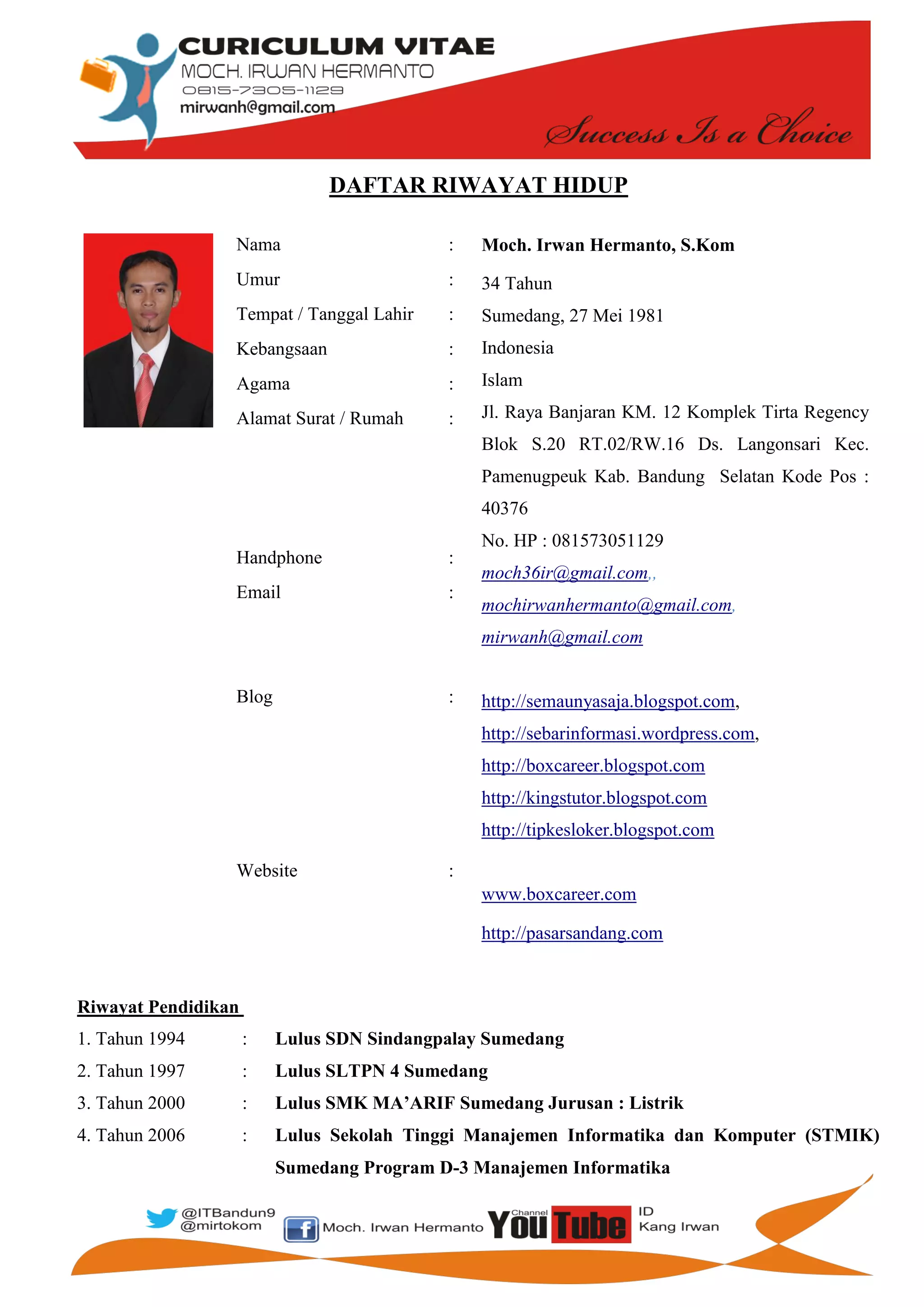Contoh Format Curiculum Vitae (CV) | PDF