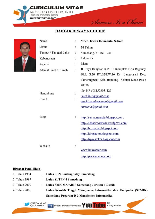 Contoh Format Curiculum Vitae (CV) | PDF
