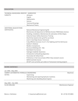 Cv marius 2014 | DOC | Scuba Diving | Extreme Sports