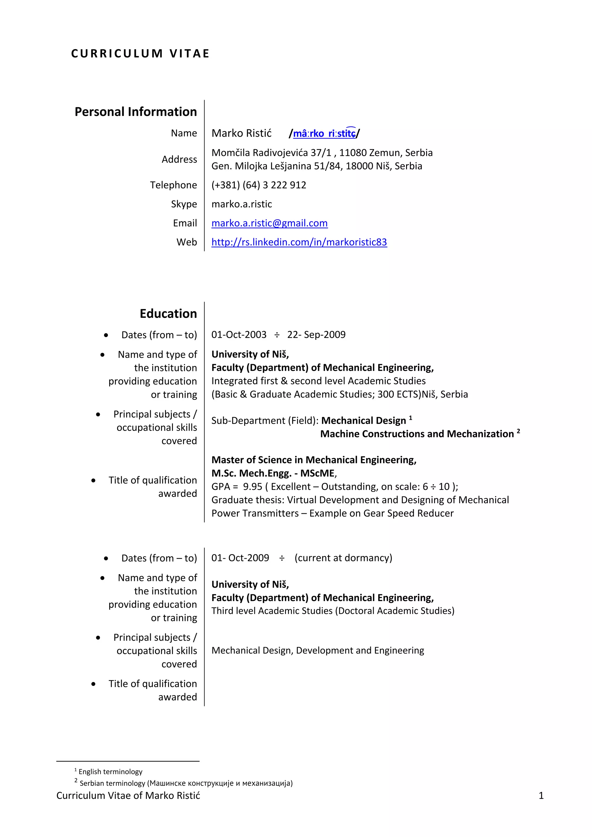 CV - Marko Ristic | PDF