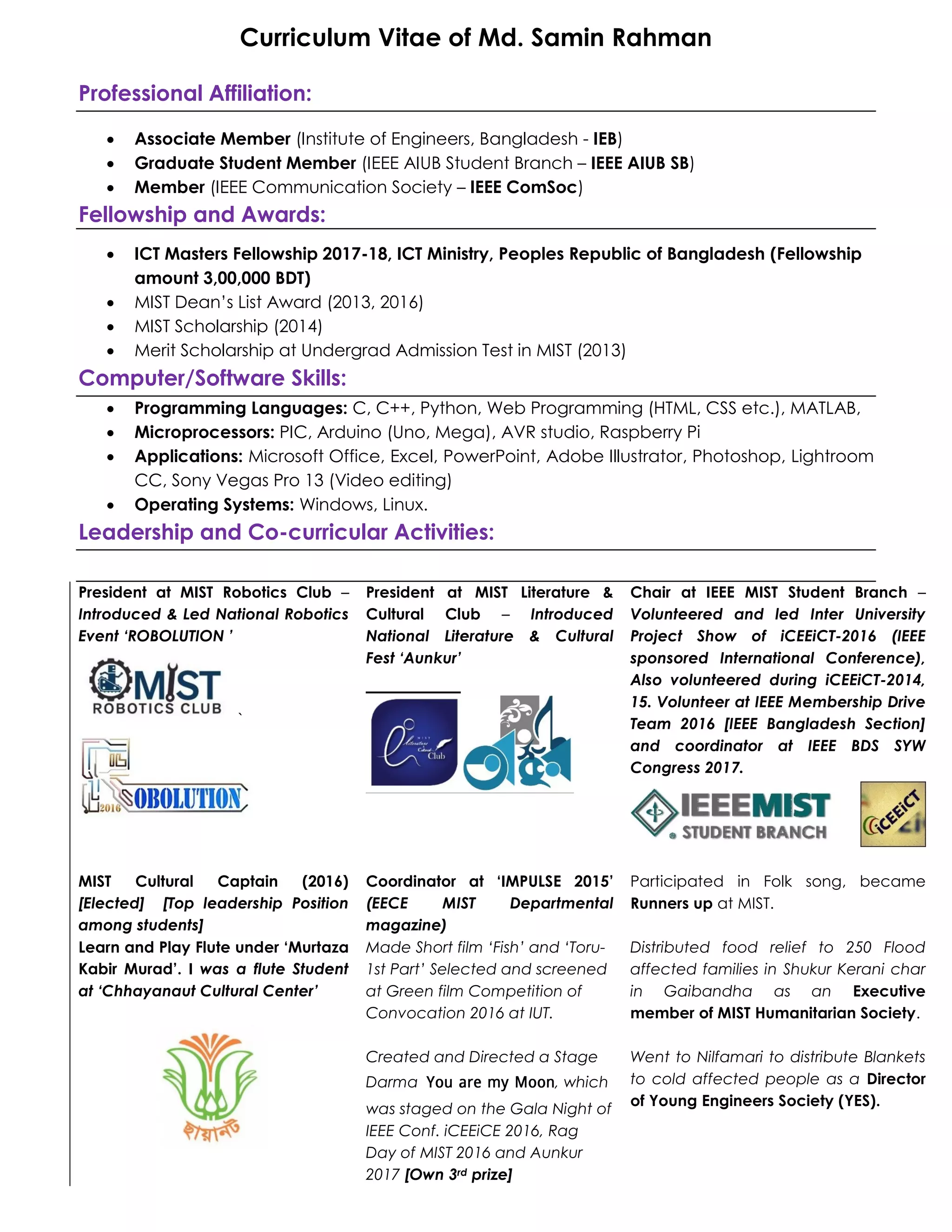 CV_Md Samin Rahman_MIST_EECE_2016 | PDF