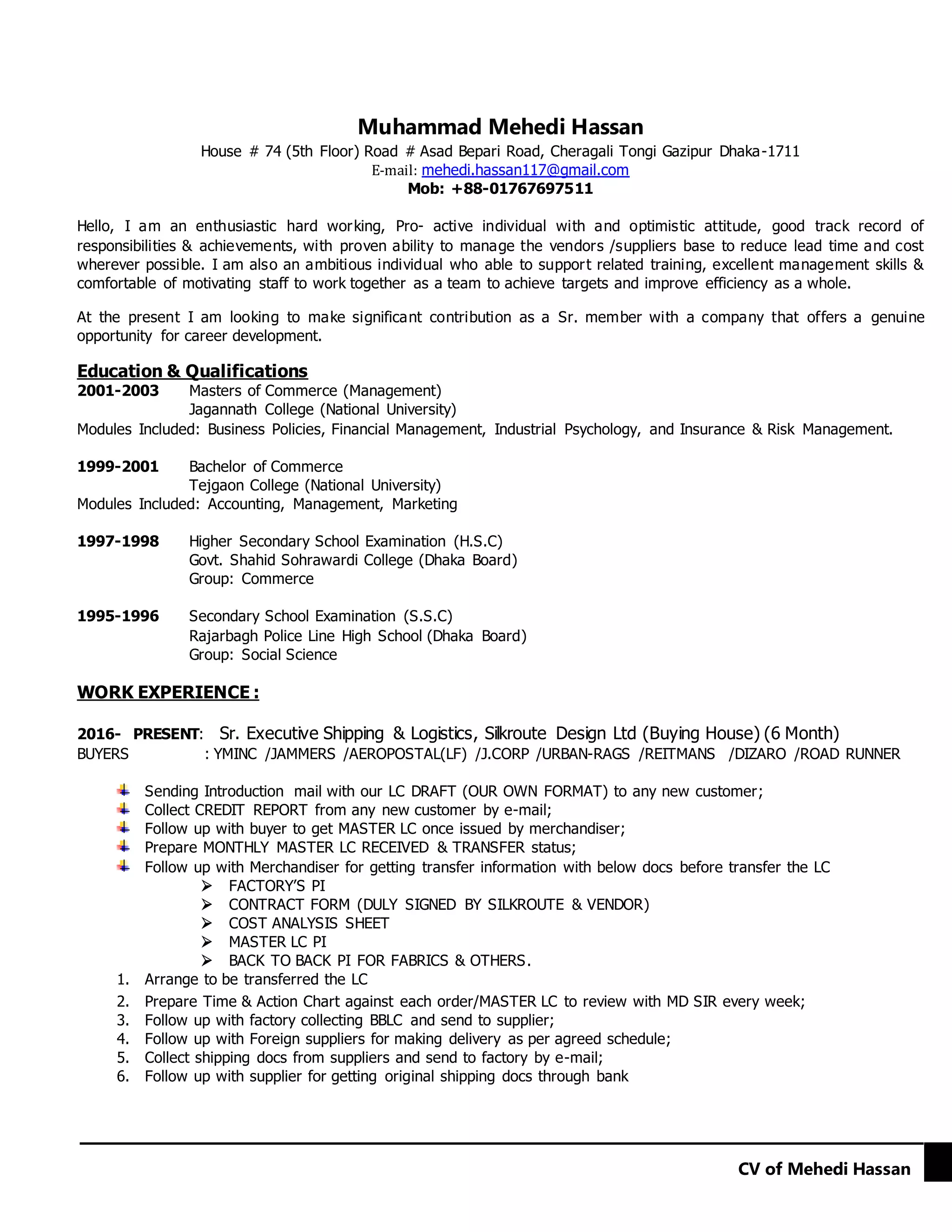 Cv mehedi hassan | DOCX