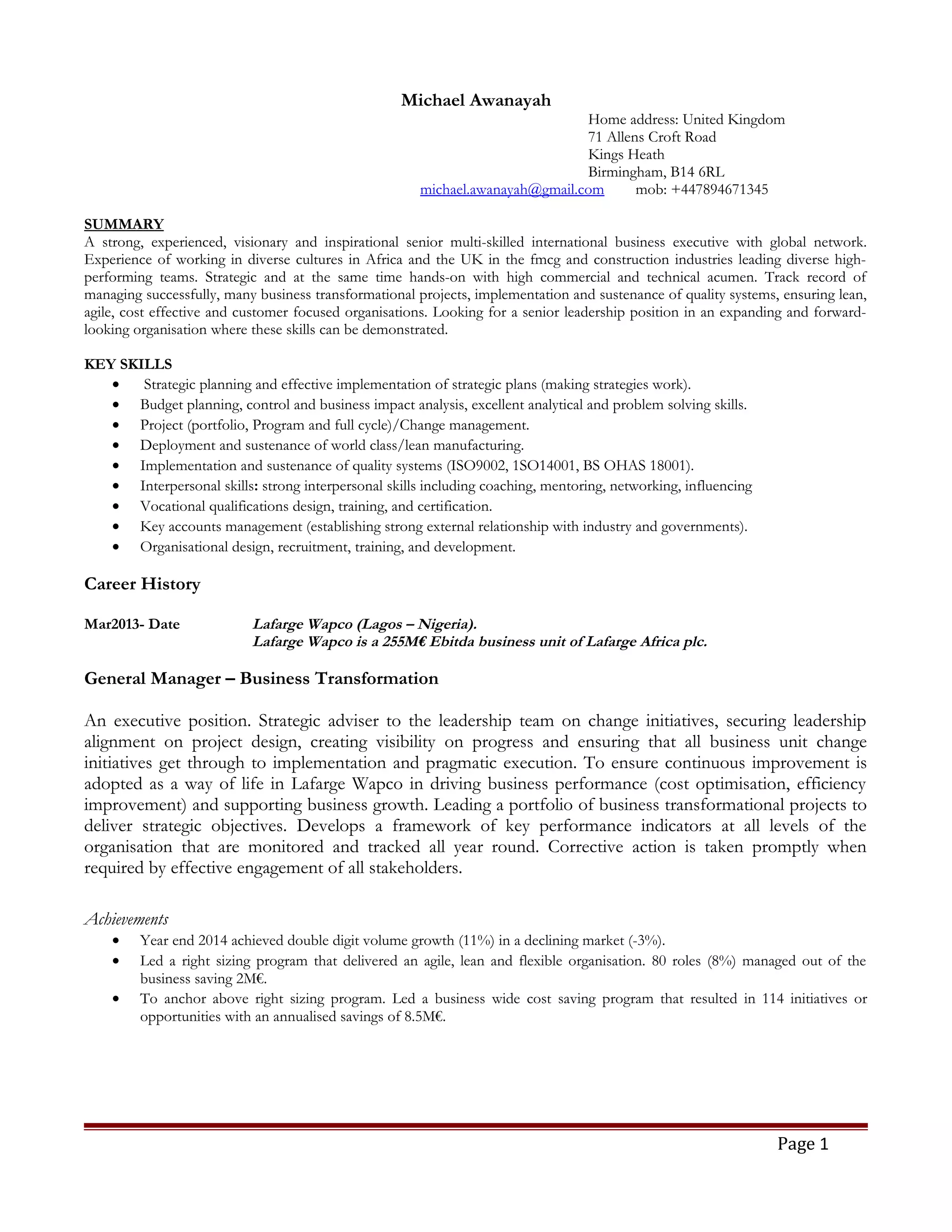 Cv michael awanayah2015 h-uk | PDF