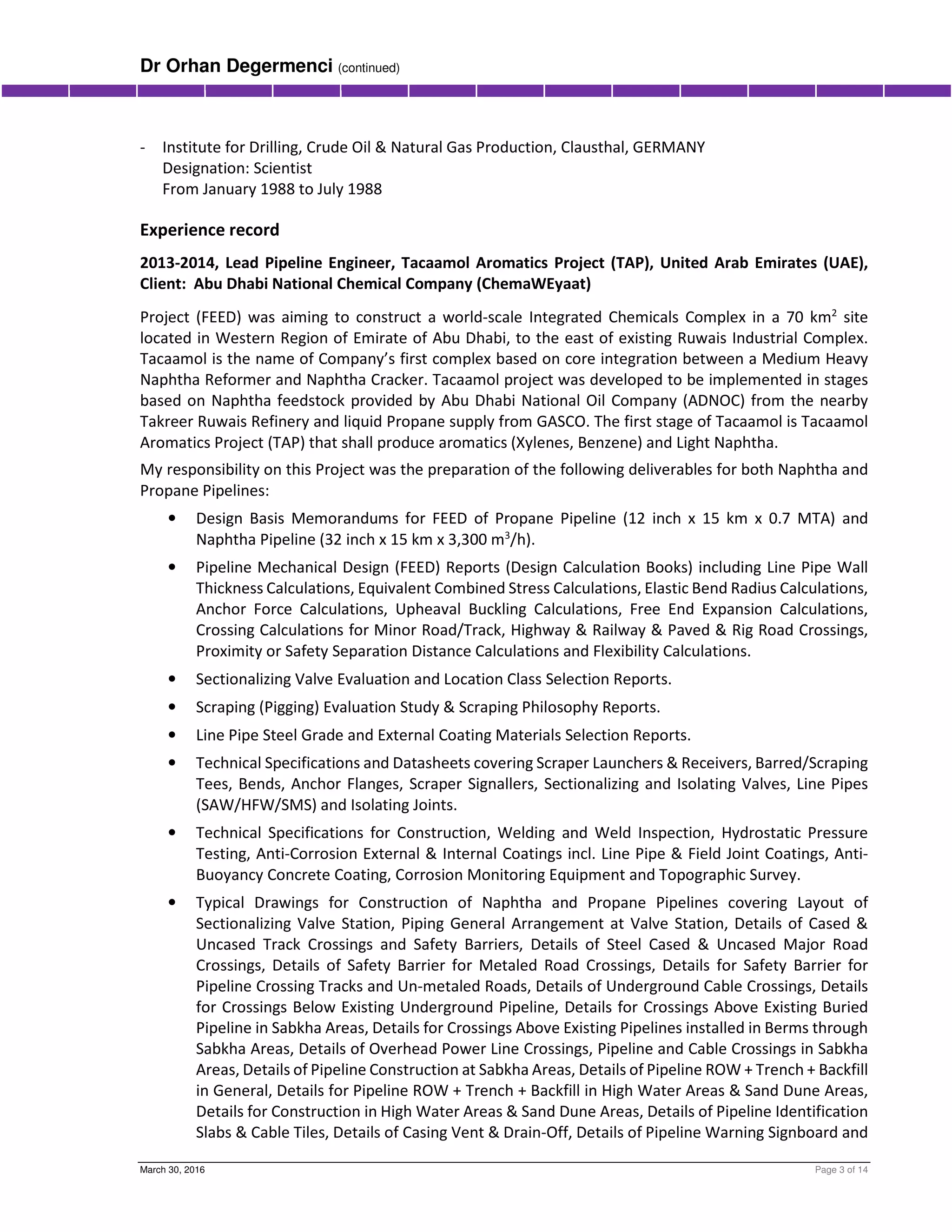 Cv mr. orhan degermenci (lead pipeline engineer) | PDF