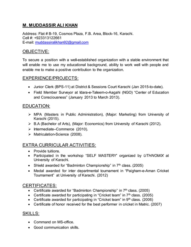 Cv muddassir ali khan | DOCX | Badminton | Sports