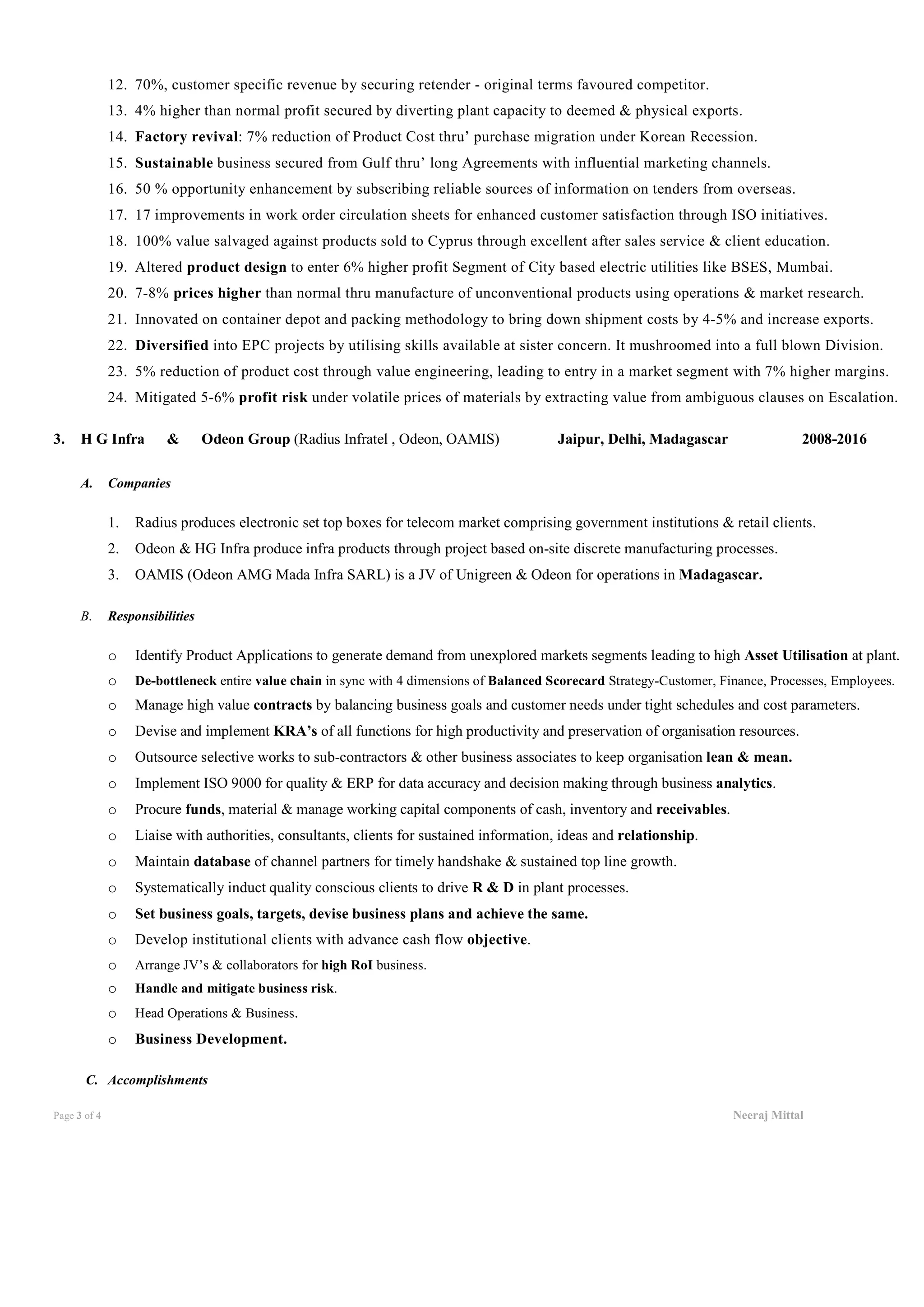 Cv neeraj mittal-nit-iim-operations-business development-international | PDF | Manufacturing ...