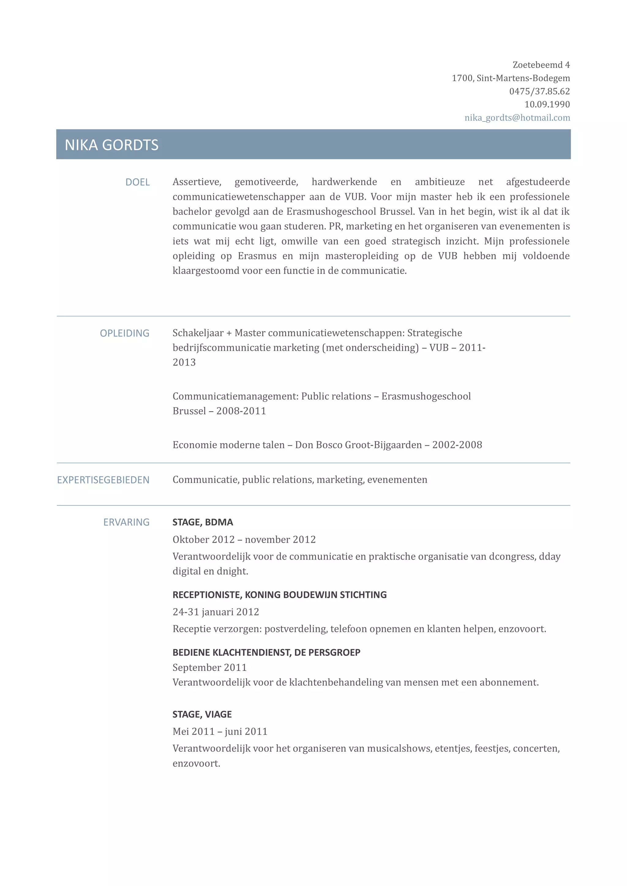 Cv - nika gordts | PDF