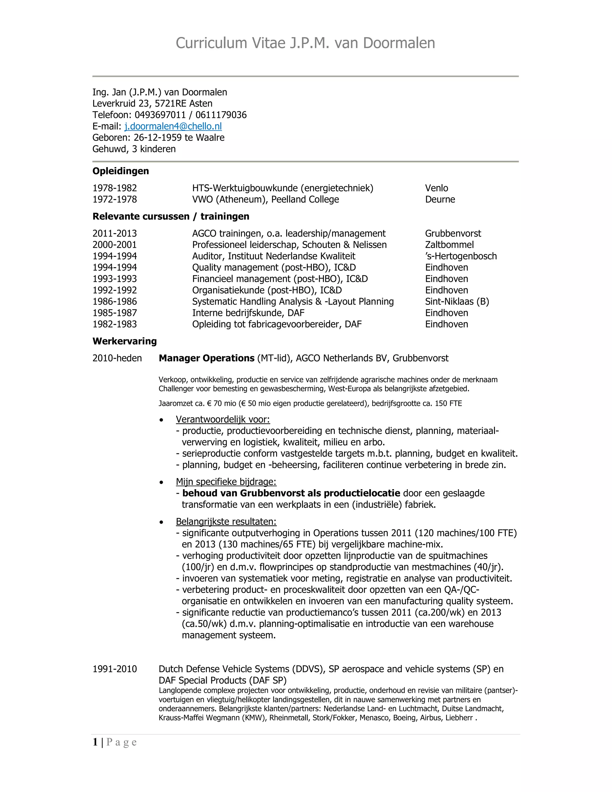 Cv nl Jan van Doormalen-apr-2014 | PDF