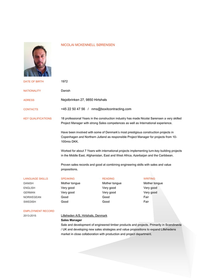 cv - Nicolai McKennell Sørensen | PDF | Construction Industry | Industries
