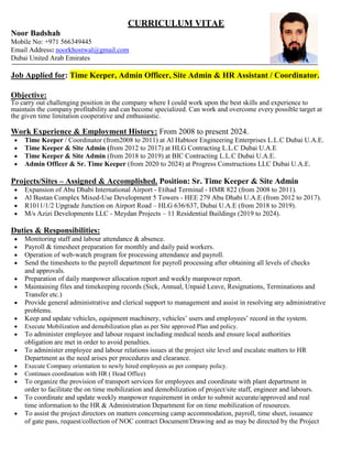 CV - Noor Badshah - Timekeeper / Time Keeper / Payroll & Timesheet ...