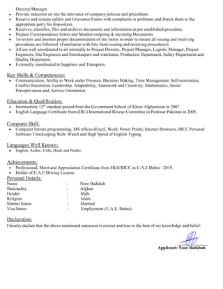 CV - Noor Badshah - Timekeeper / Time Keeper / Payroll & Timesheet ...