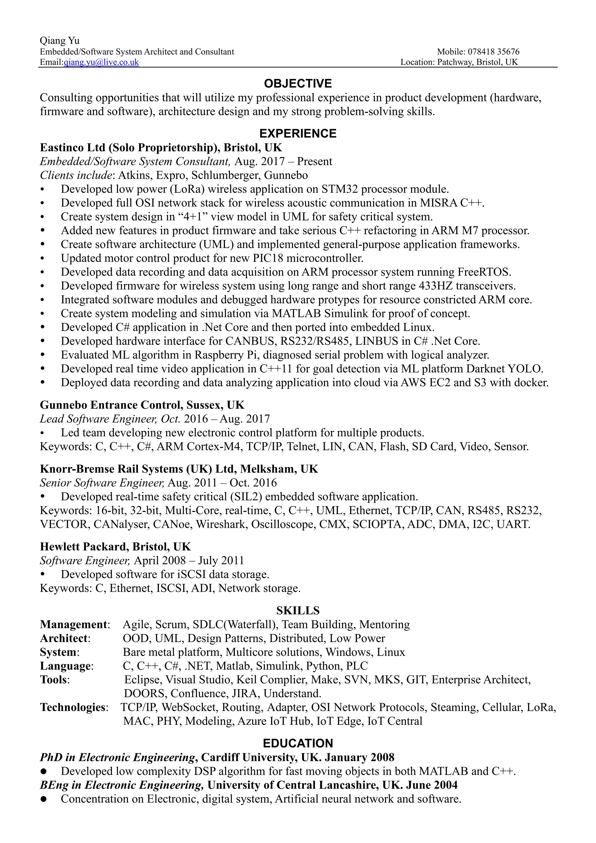 Qiang Yu Resume | PDF | Computing | Technology & Computing