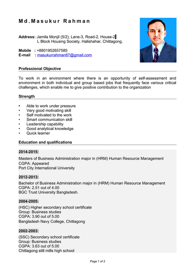 CV -Masukur rahman | PDF