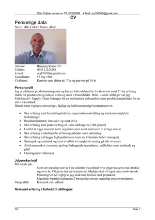 Cv Otto Colkær Jensen opdateret ocj2 | PDF