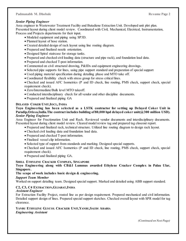 Cv Piping Engineer | DOCX