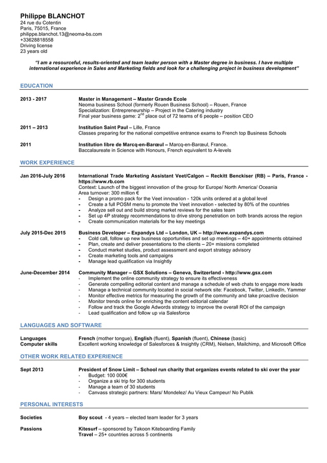 CV Philippe Blanchot 2017 | PDF