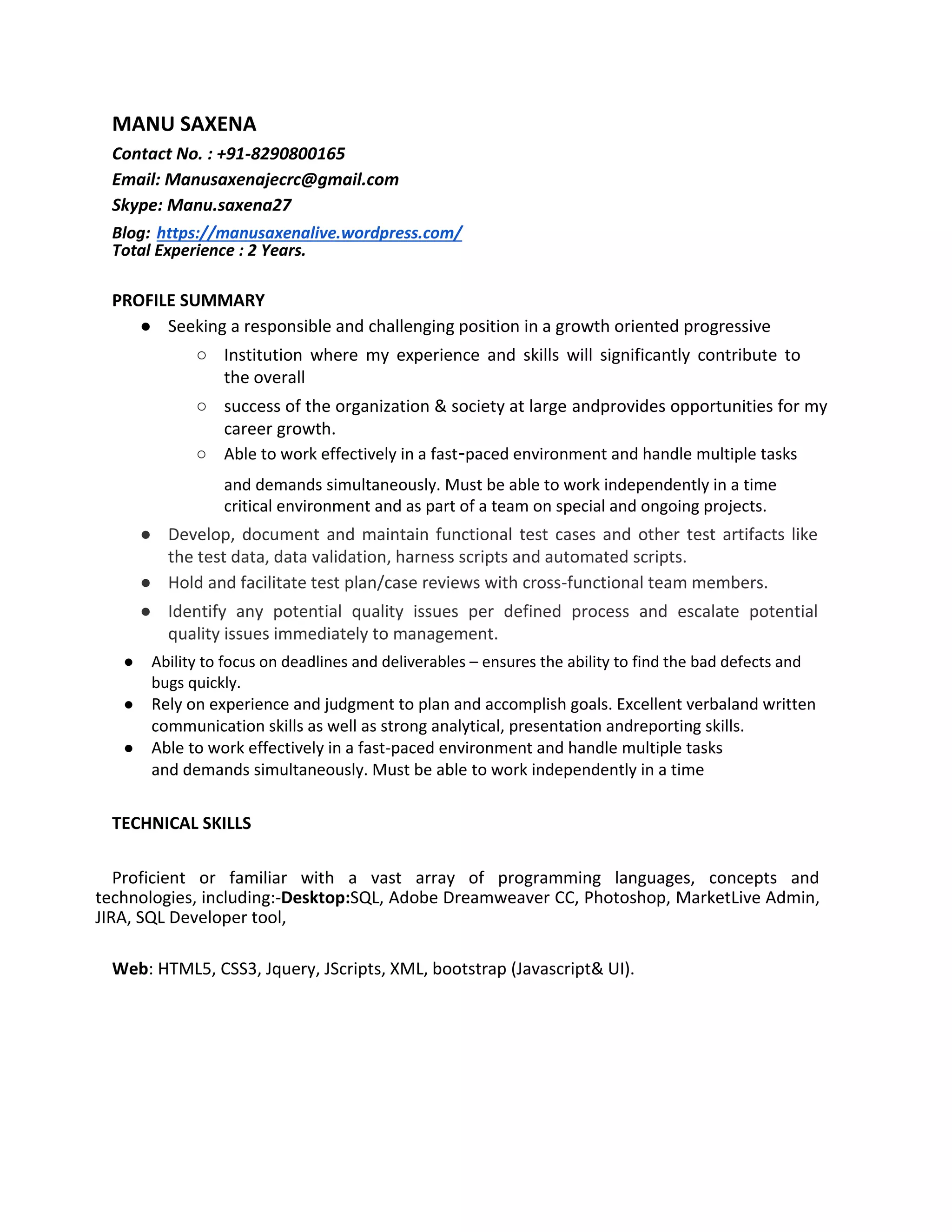 Cv qa (1) | PDF | Operating Systems | Computer Software and Applications