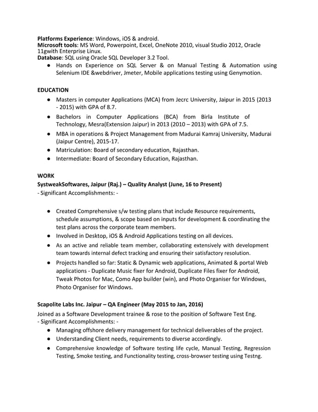 Cv qa (1) | PDF | Operating Systems | Computer Software and Applications