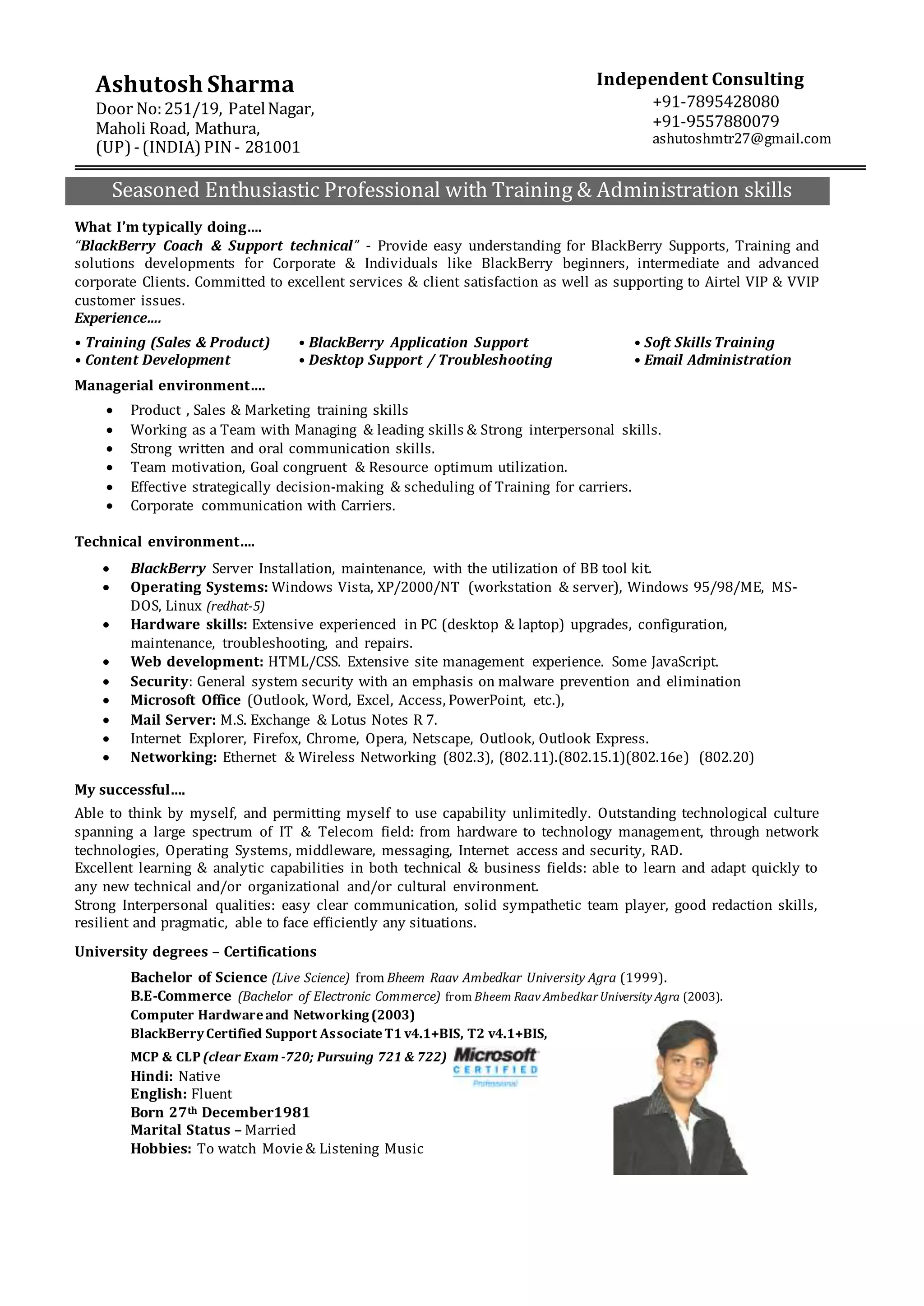 Cv resume ashutosh sharma | DOC