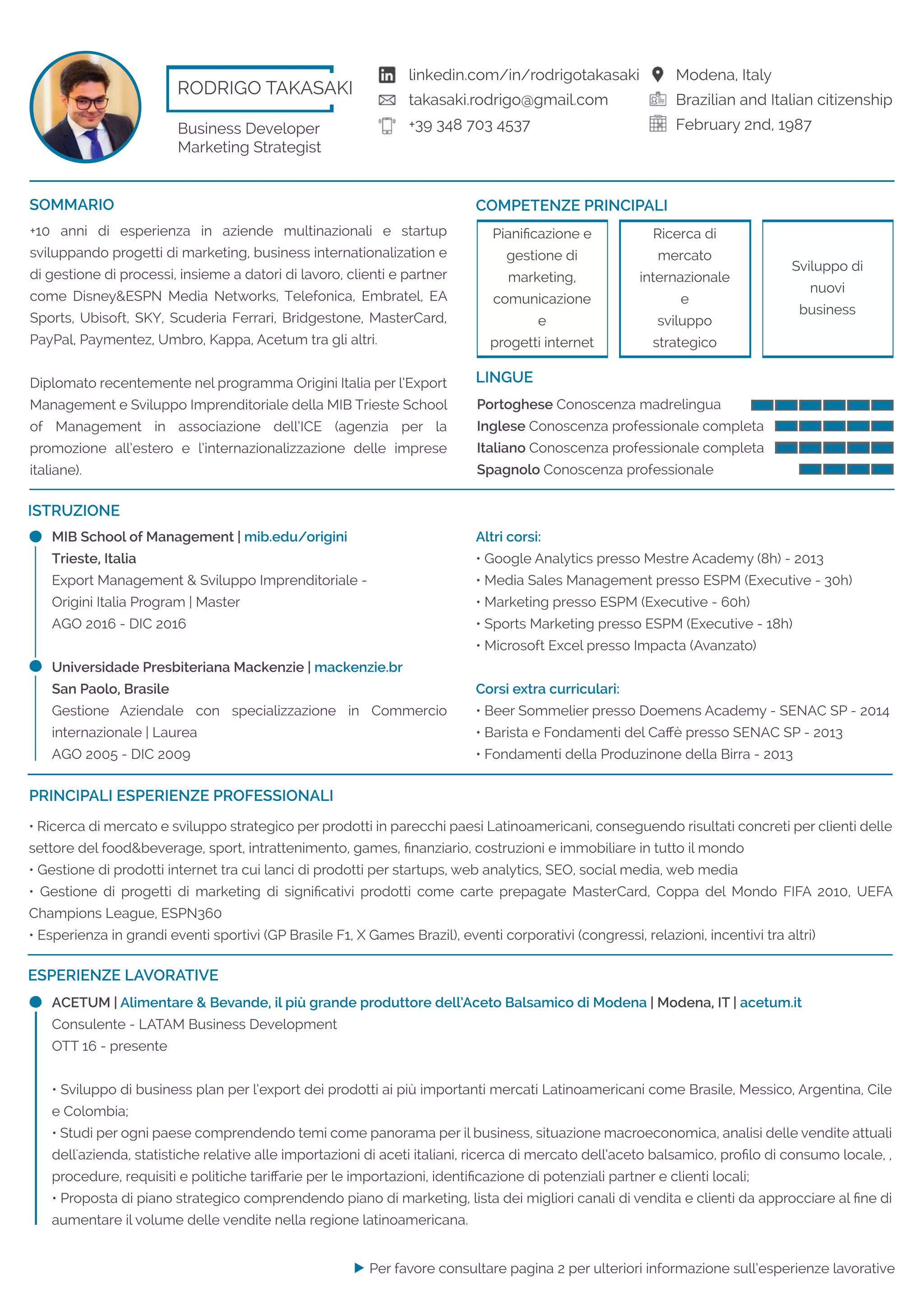 CV - Rodrigo Takasaki (2017 - Italiano) | PDF