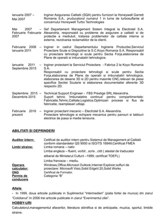 Valentin Stanescu-Inginer mecanic -CV 2016 | PDF