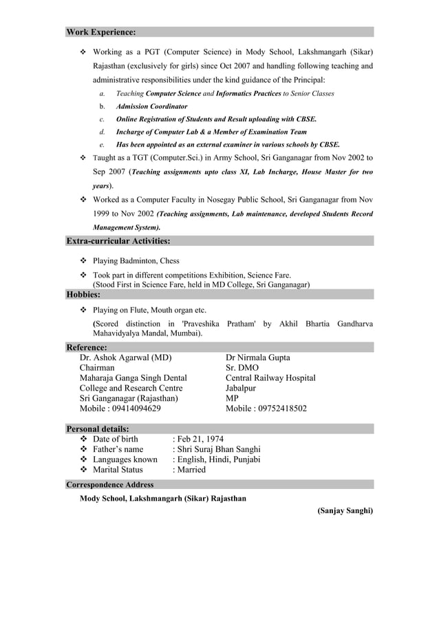 Sanjay Sanghi - PGT (Computer Science / IP) | PDF