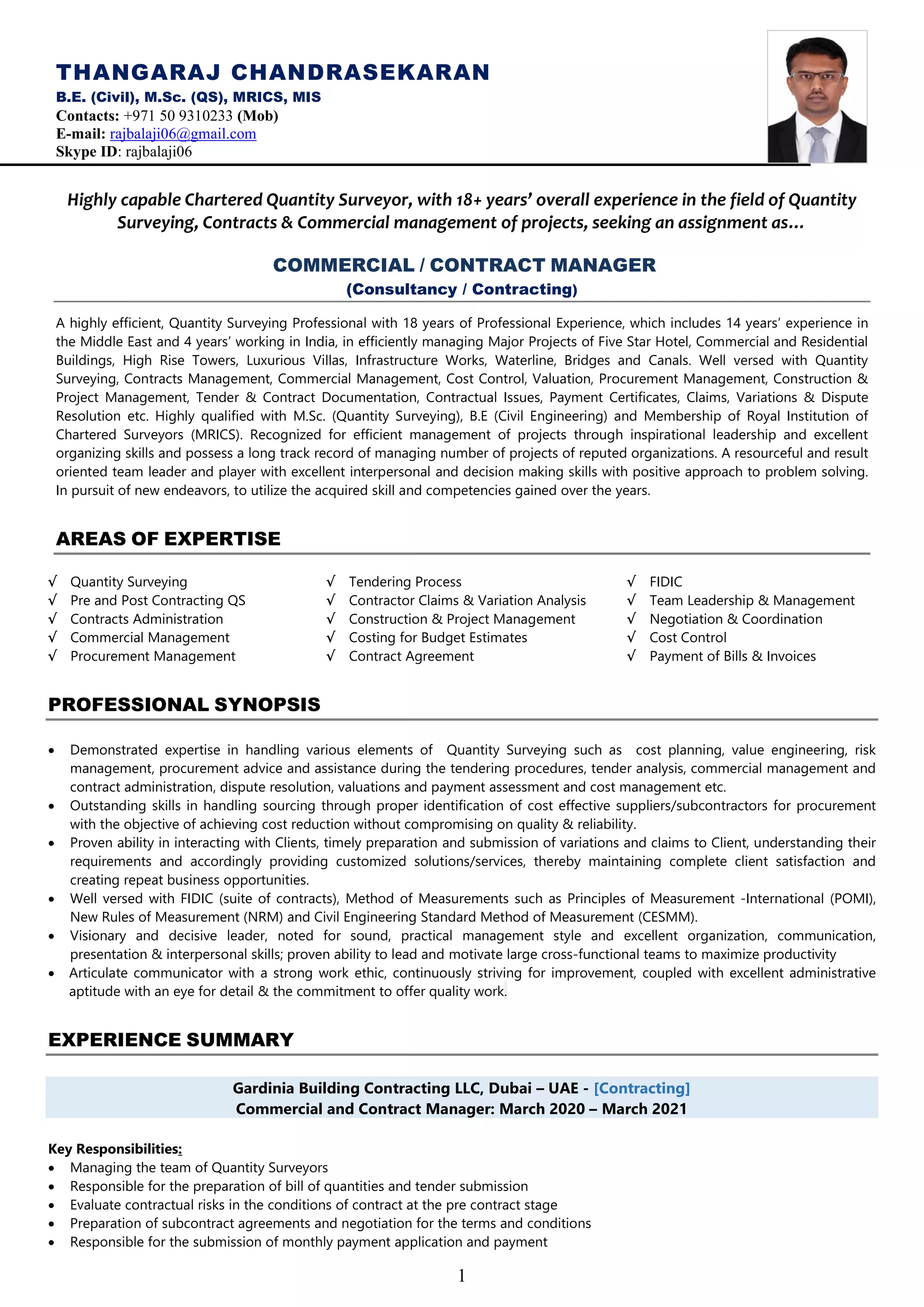 Thangaraj Chandrasekaran Commercial Contract Manager - Available ...