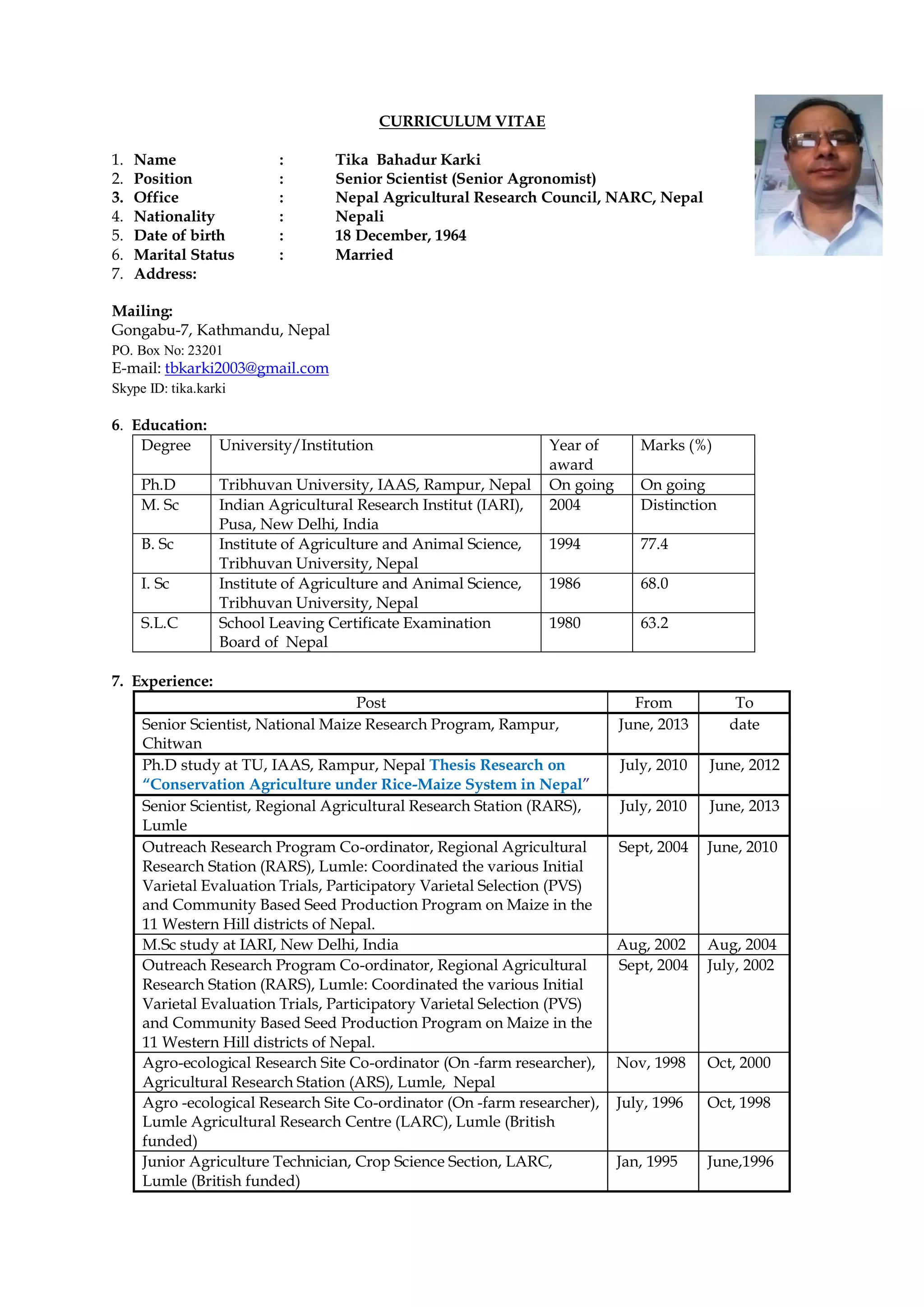 CV-Tika B. Karki, NARC, Nepal | PDF