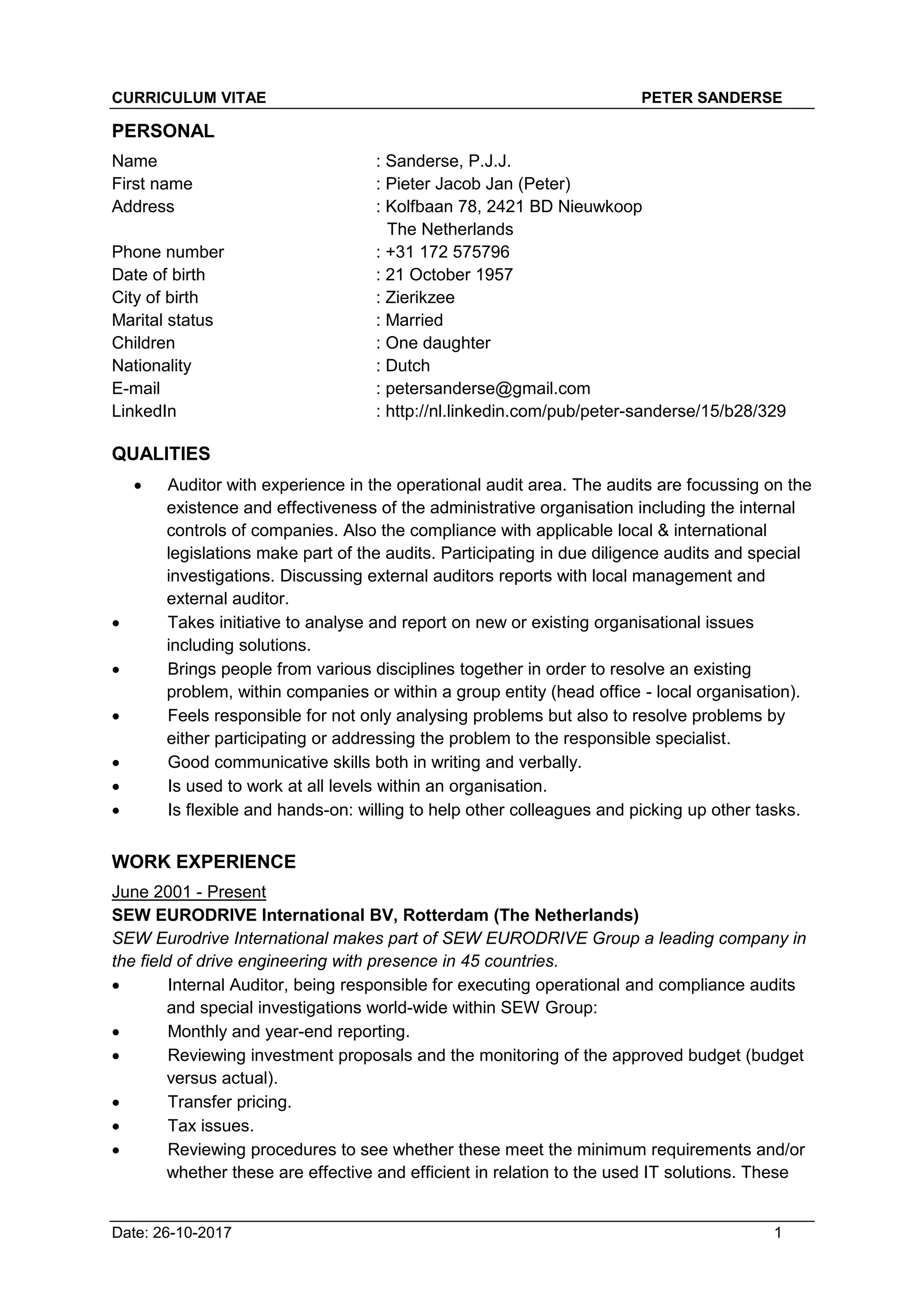 CV Peter Sanderse | PDF