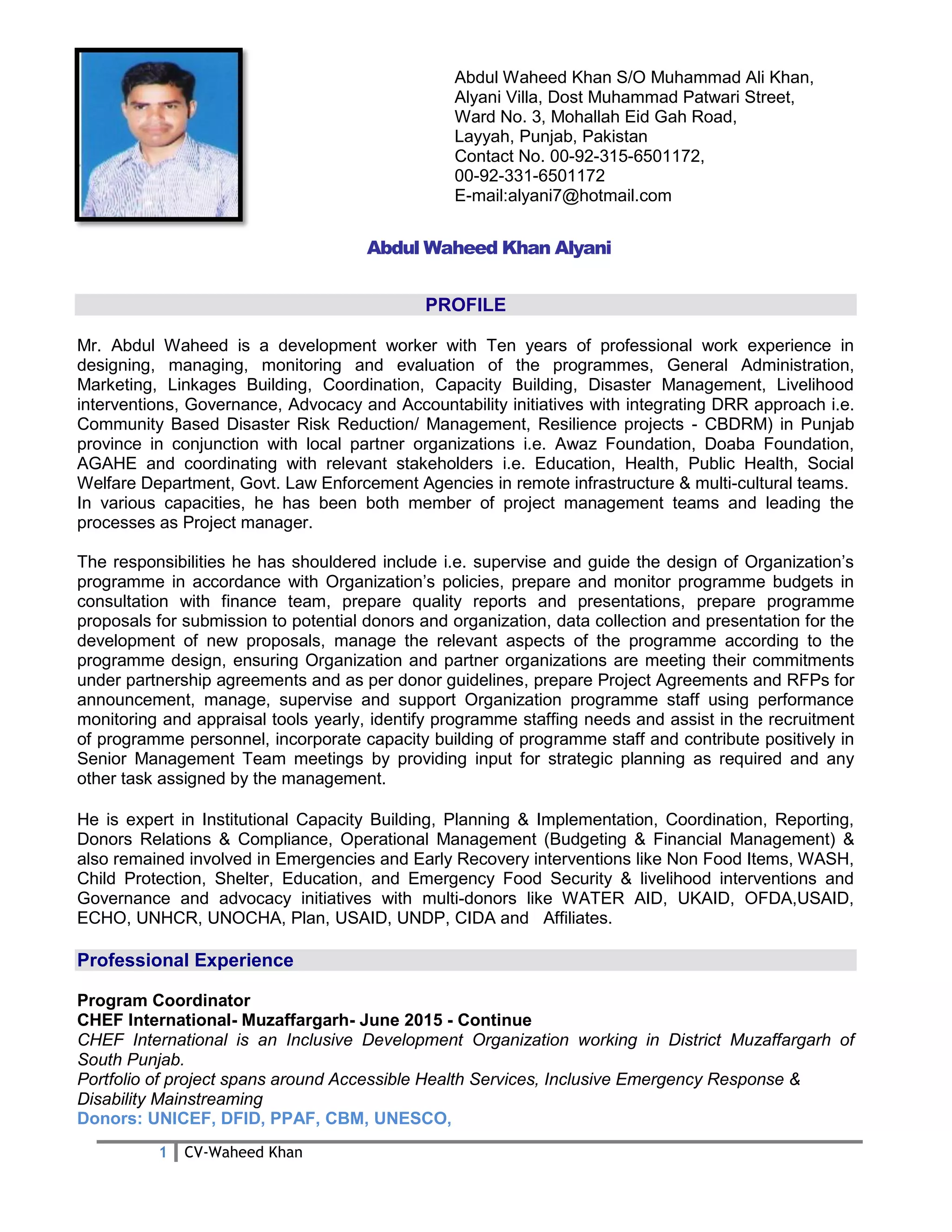 Cv waheed khan | PDF