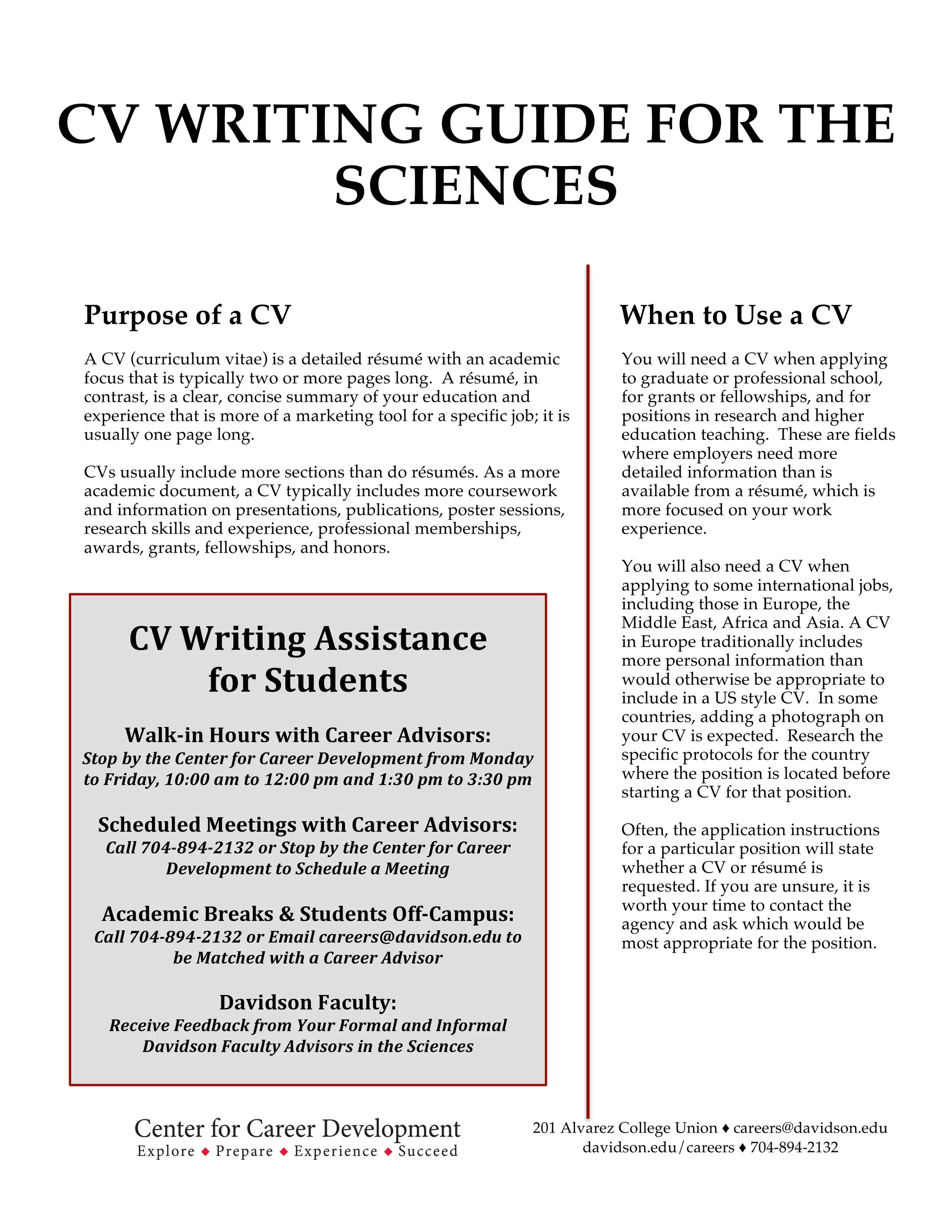 Davidson College CV Writing Guide | PDF