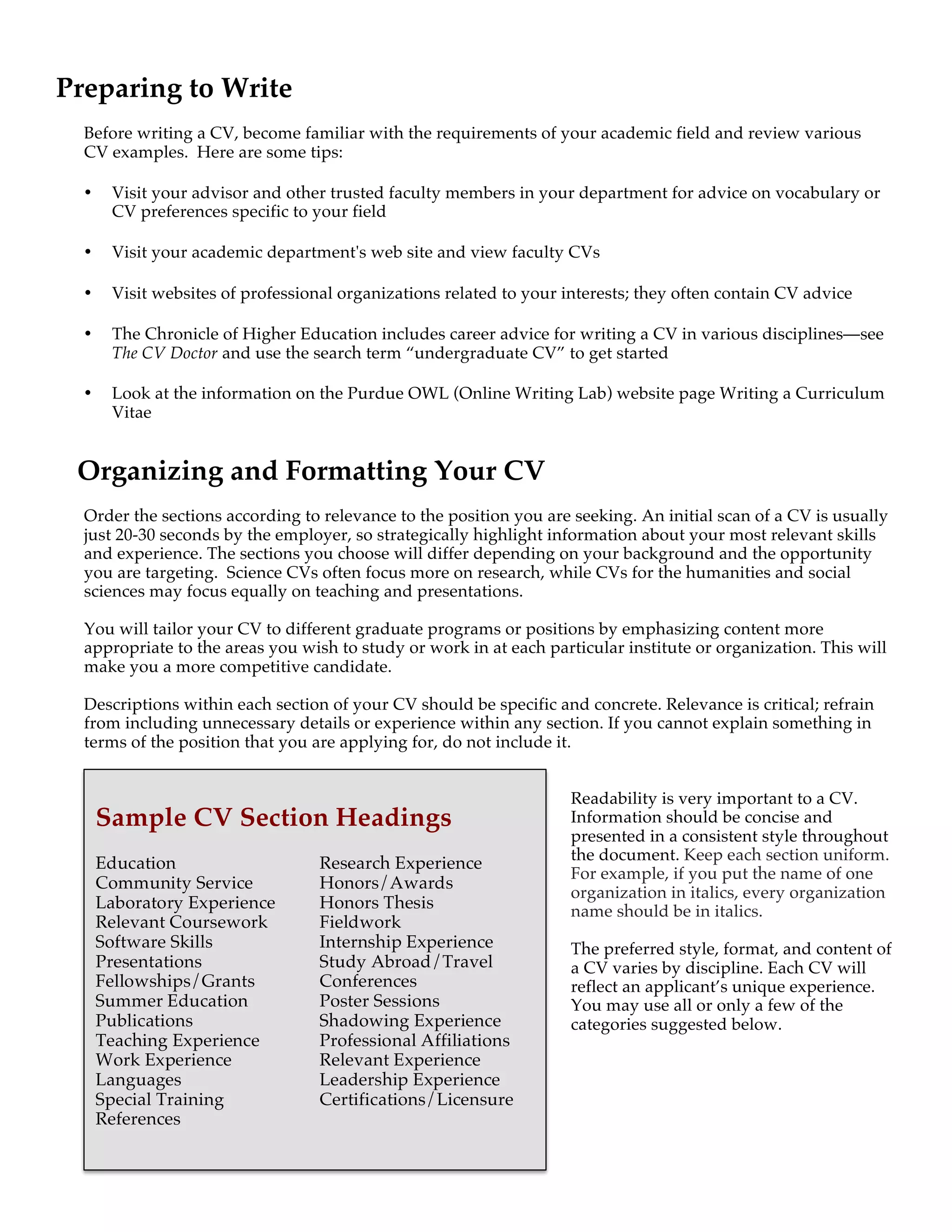 Davidson College CV Writing Guide | PDF