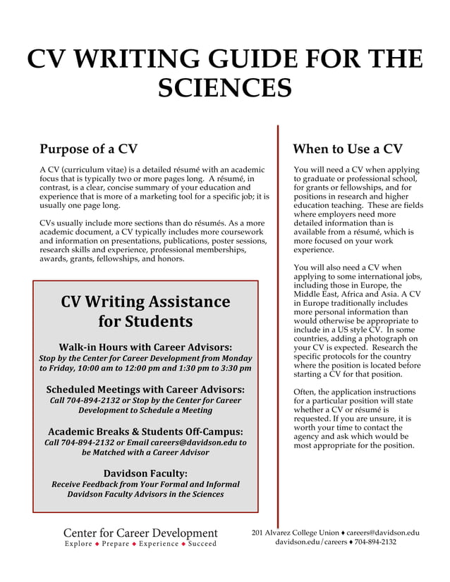 Davidson College CV Writing Guide | PDF