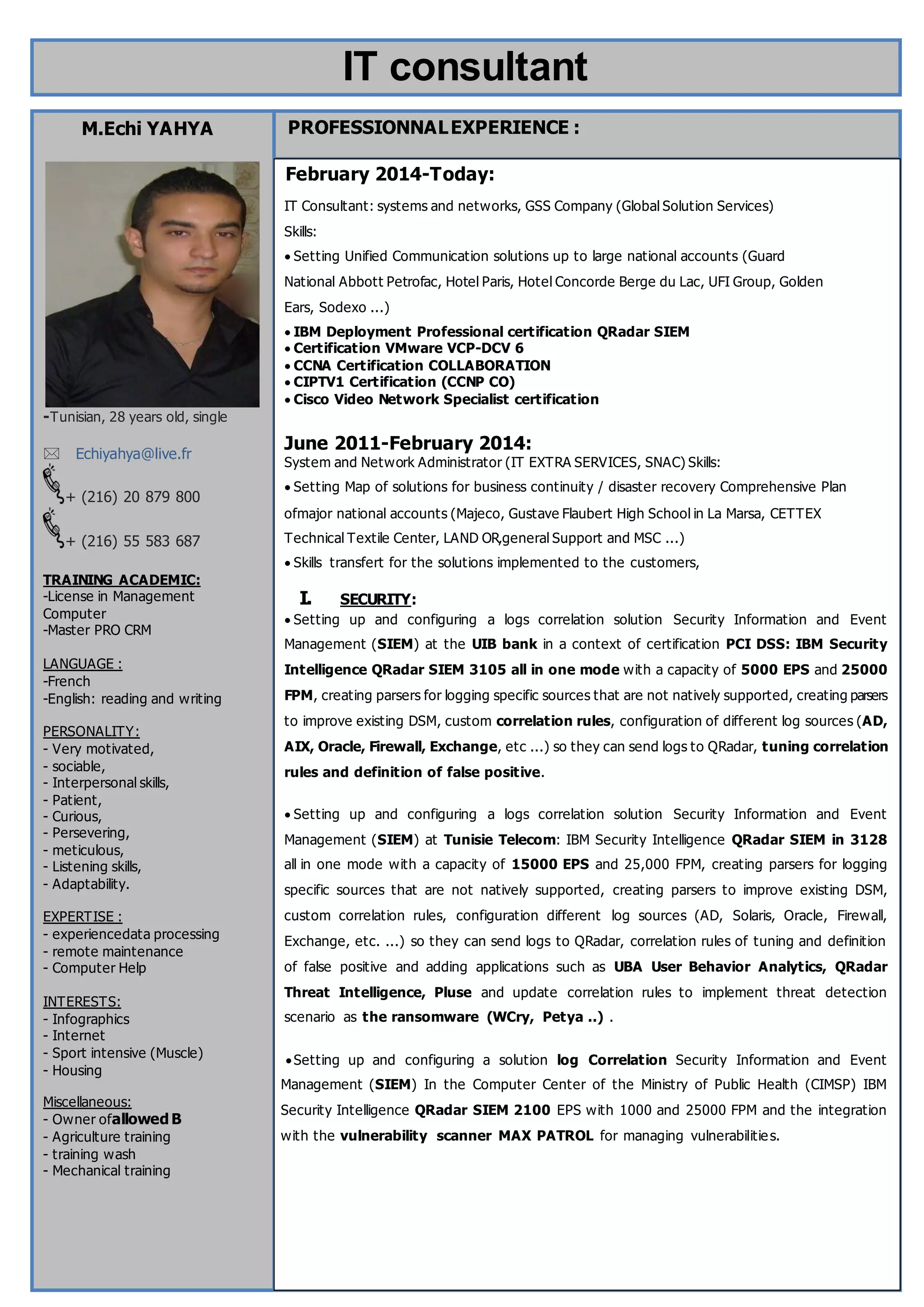 Cv yahya-echi-SIEM-QRADAR-english | PDF