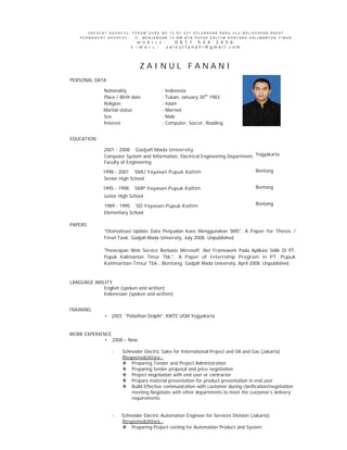 Curriculum Vitae Zainul Fanani 2013 | PDF