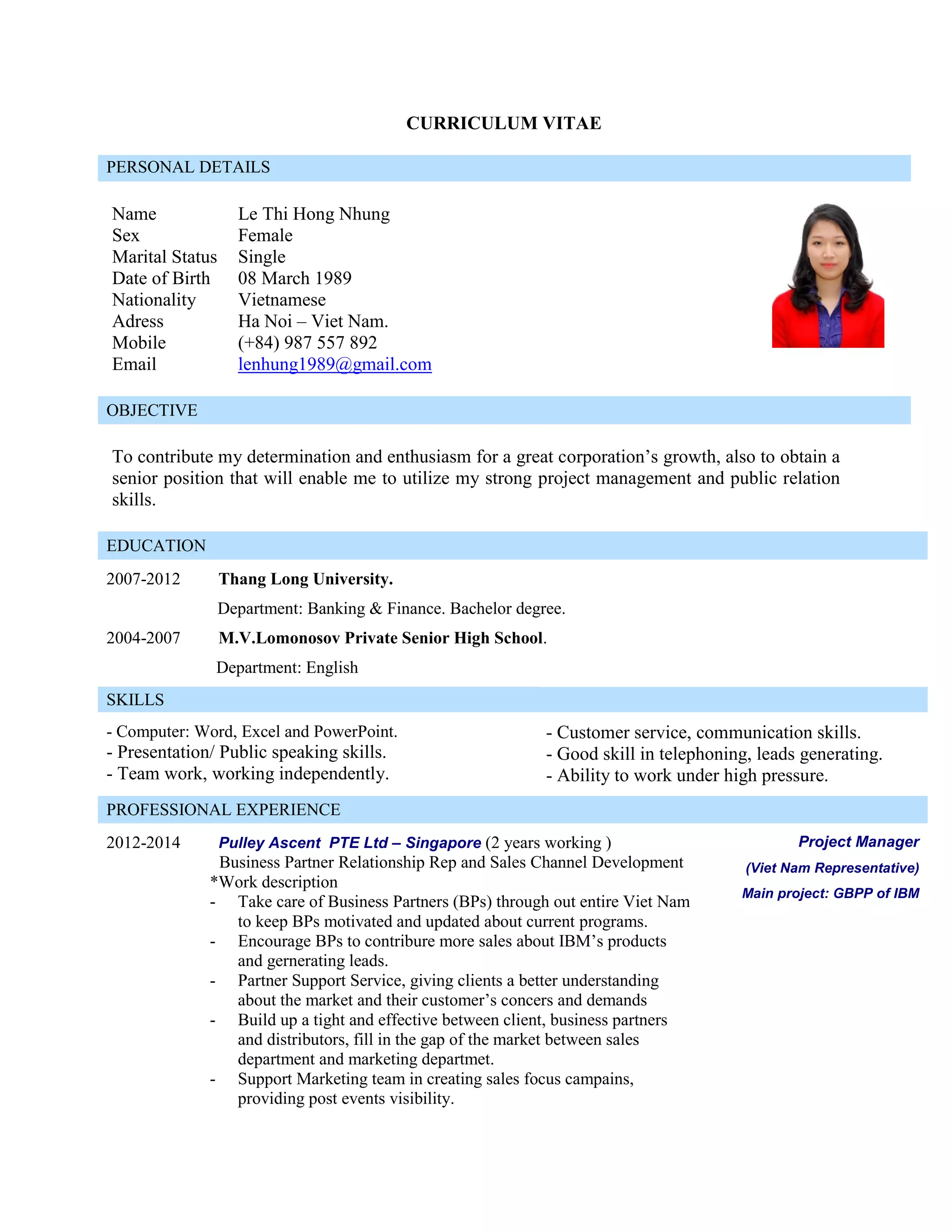 #Cv2014 apr le thi hong nhung - online | PDF | Free Download