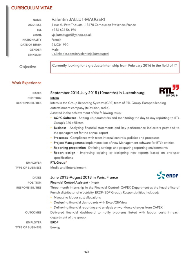 Cv 2016 eng 1 | PDF | Business | Business and Finance