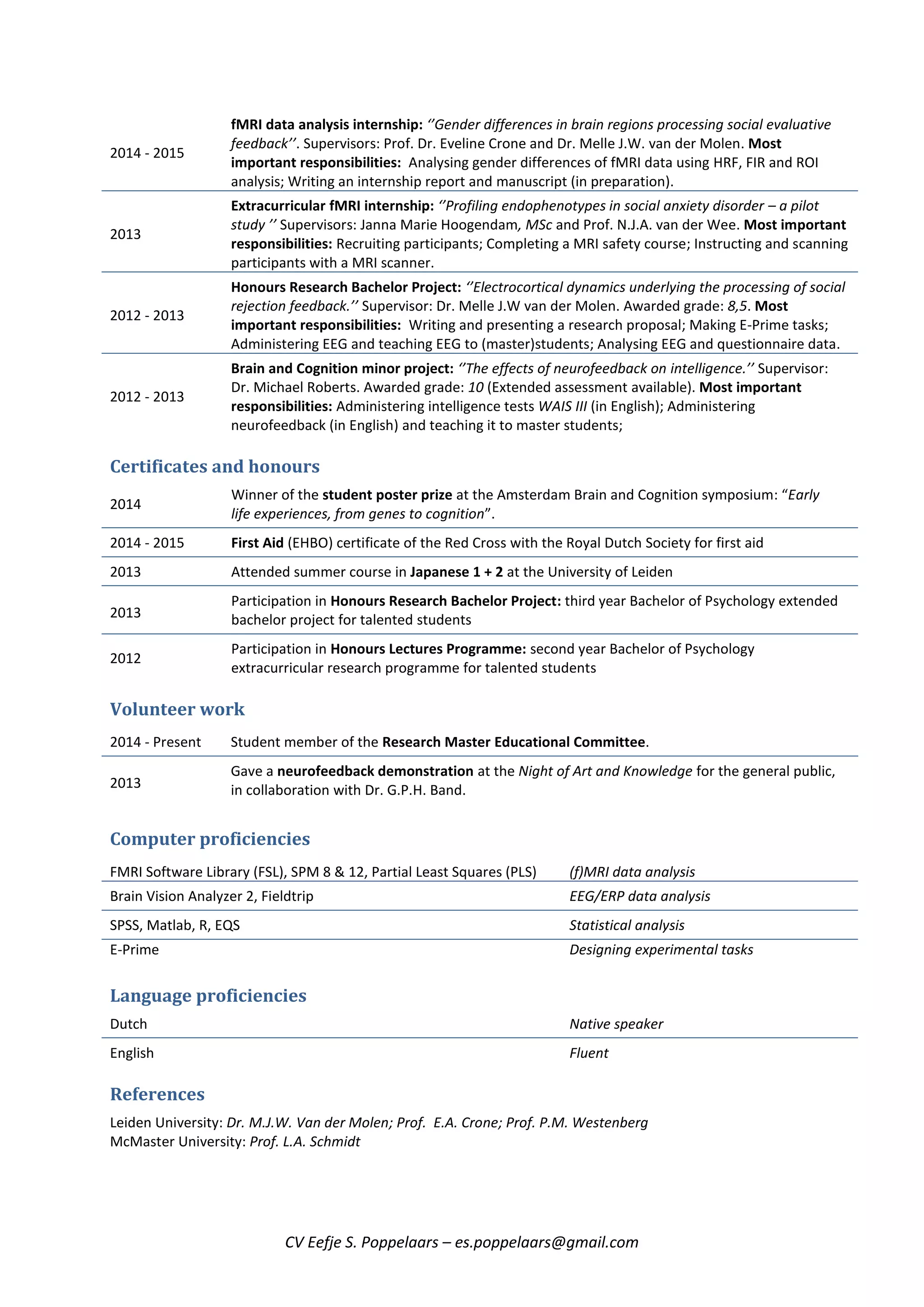 CV Eefje Poppelaars | PDF