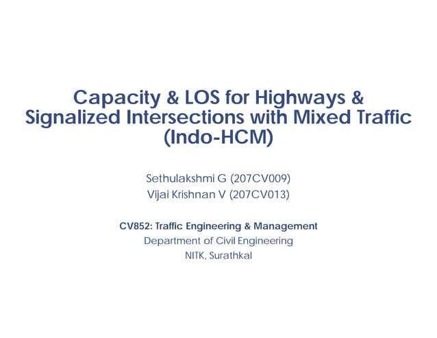 Capacity & Level of Service: Highways & Signalized Intersections (Indo-HCM) | PDF