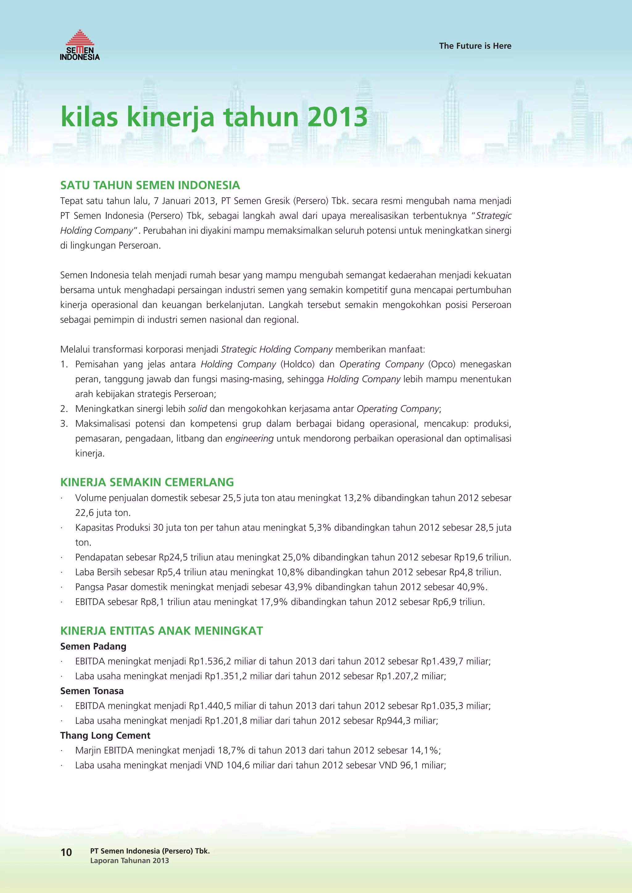 Annual Report Semen Indonesia (SMGR) 2013 | PDF