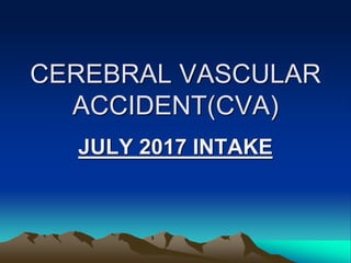 Cerebral vascular accident (CVA). PDF Notes | PDF