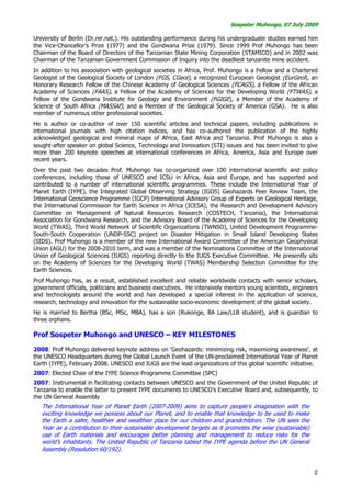 Cv Abridged 07 July 2009 Prof Sospeter M Muhongo Unesco Dg Candidate ...