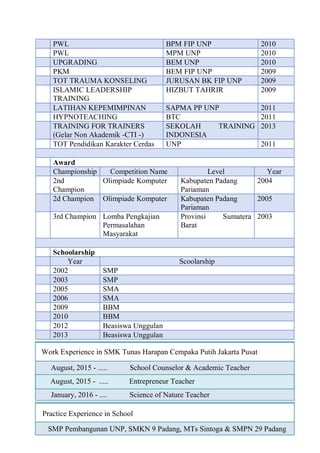 Curiculum Vitae Achmad Badaruddin April 2016 | PDF | Professional School | Postgraduate Education