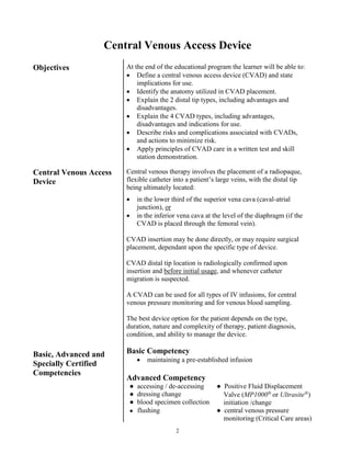 Central Venous Access Device Learning Package | PDF