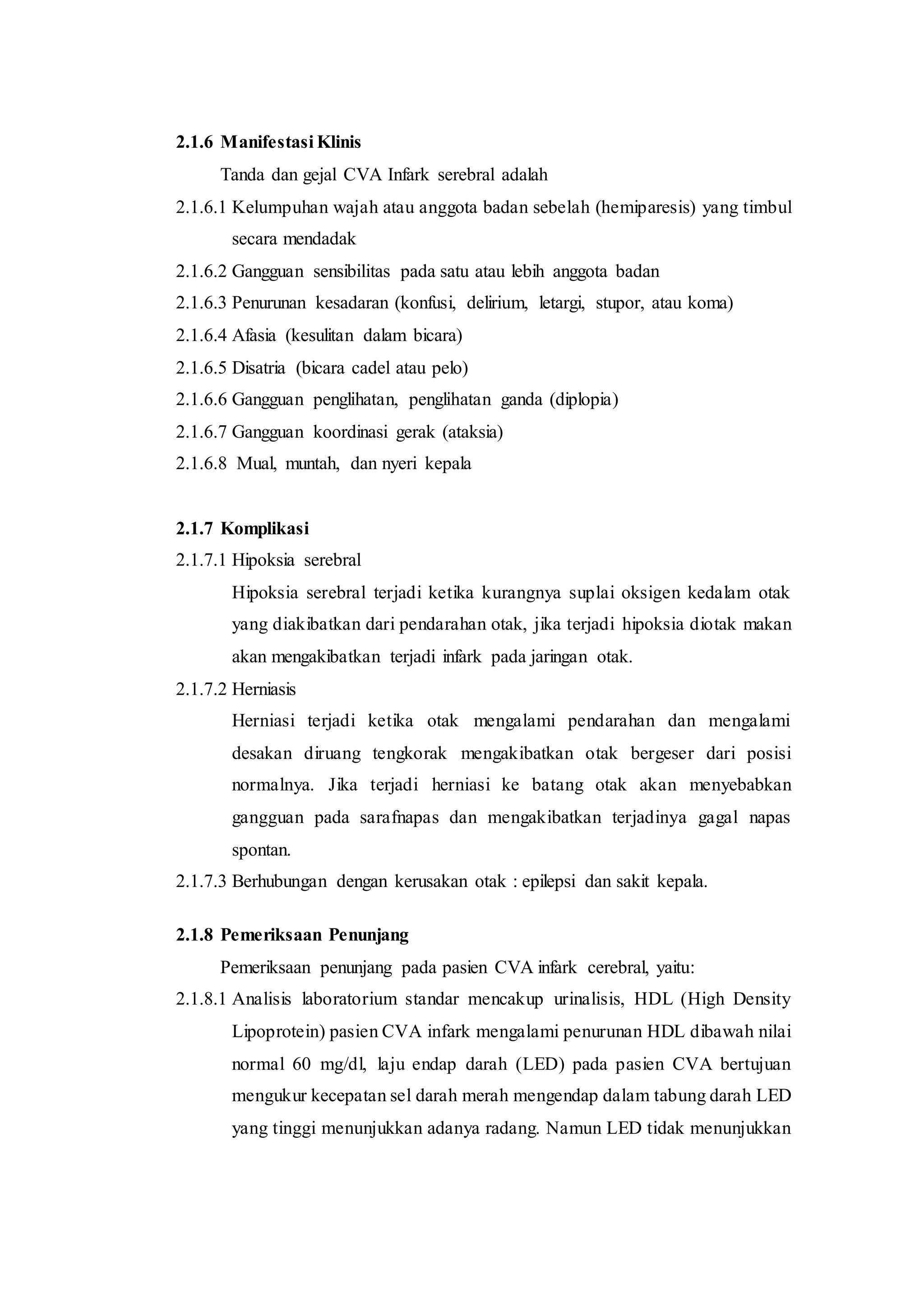 Cva infark cerebral + post op crainotomy | DOCX