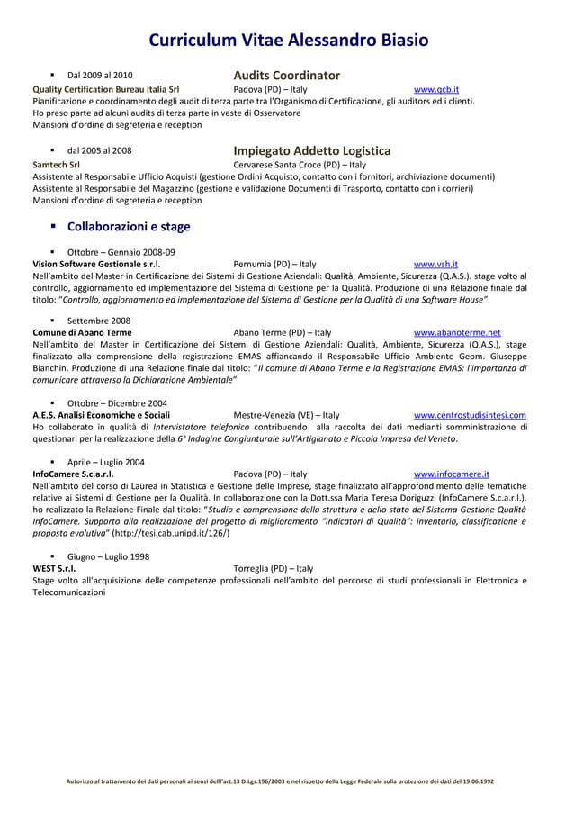 CV Alessandro Biasio | PDF